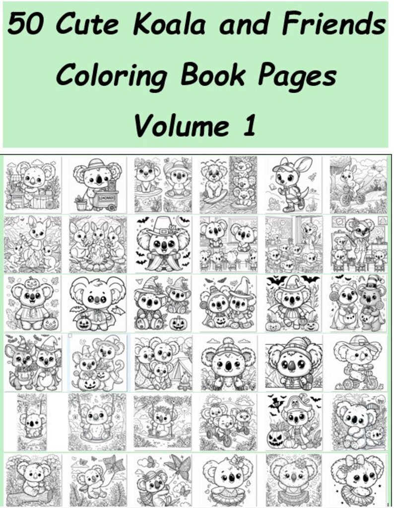 50 Cute Koala and Friends Coloring Book Pages, Volume 1 - Etsy