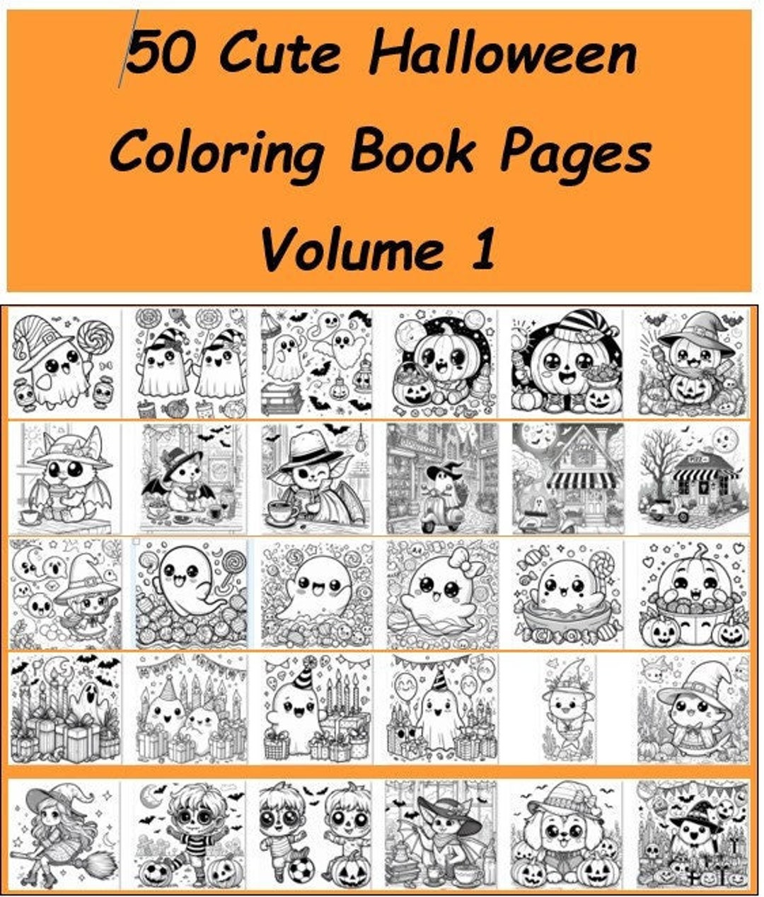 50 Cute Halloween Coloring Book Pages volume 1 - Etsy