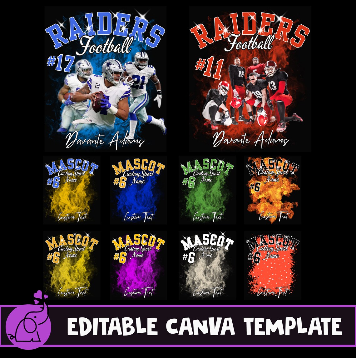 Customizable 90s Football Raiders Shirt: Editable Canva Template for ...