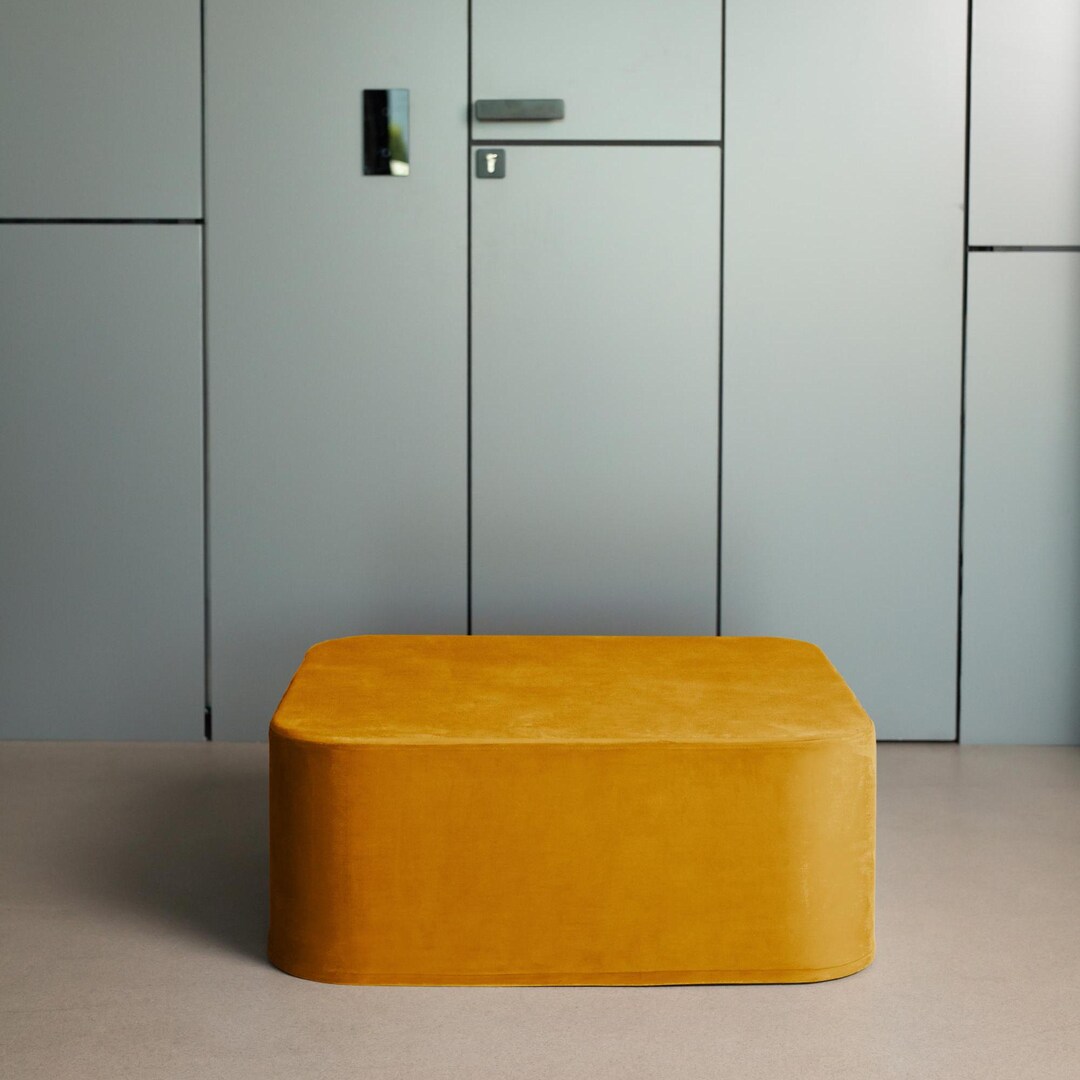 YELLOW MUSTARD SQUARE Pouf, Modern Velvet Ottoman. - Etsy