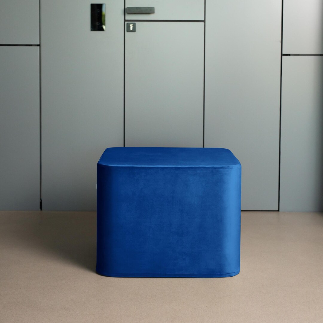 NAVY BLUE Square OTTOMAN, Modern Velvet Pouf. Minimalist Floor Cushion ...