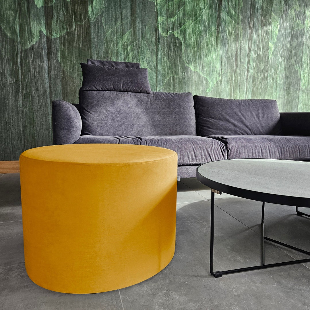 Yellow Mustard Pouf, Velvet Modern Ottoman, Different Sizes - Etsy