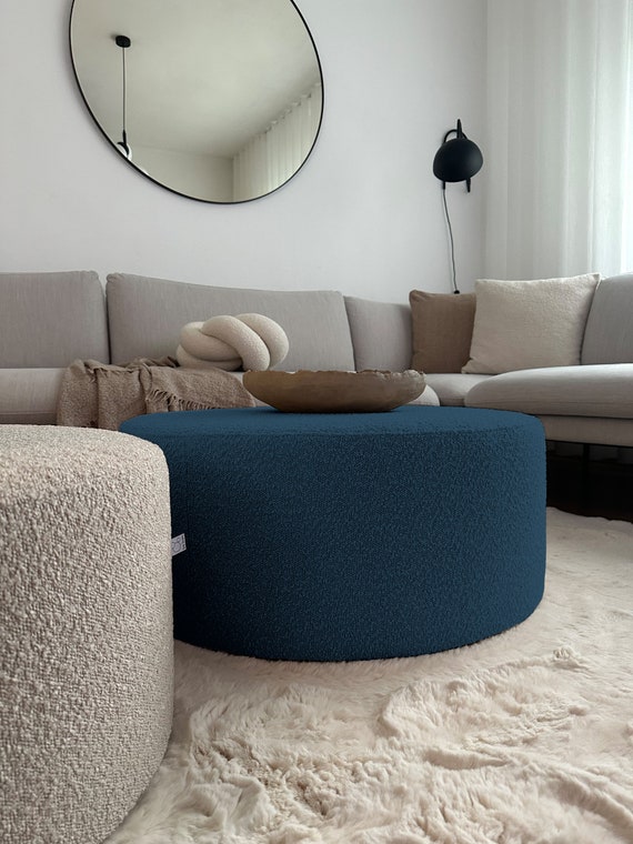Dark Navy Blue Boucle Pouf XXL Round Ottoman. Etsy UK