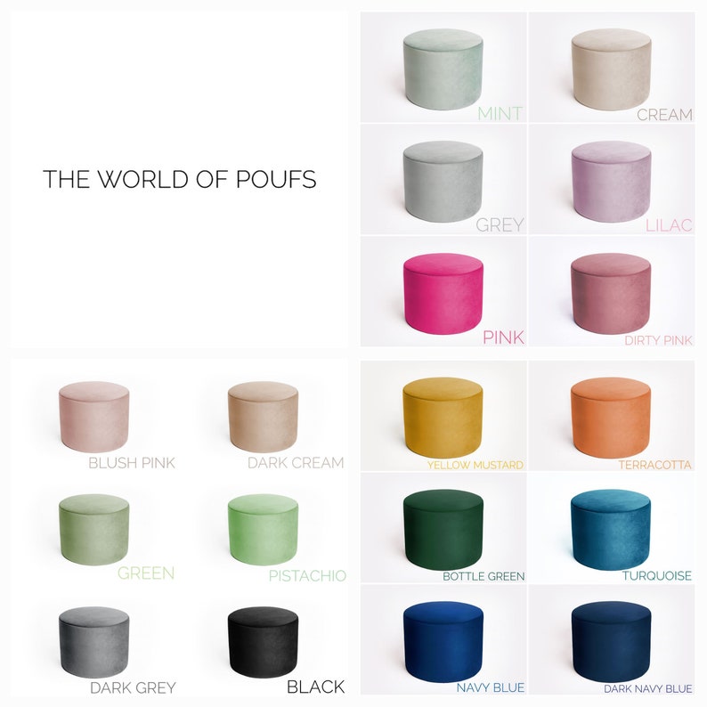 Pastel Velvet Pouf, Minimalist Round Ottoman. - Etsy
