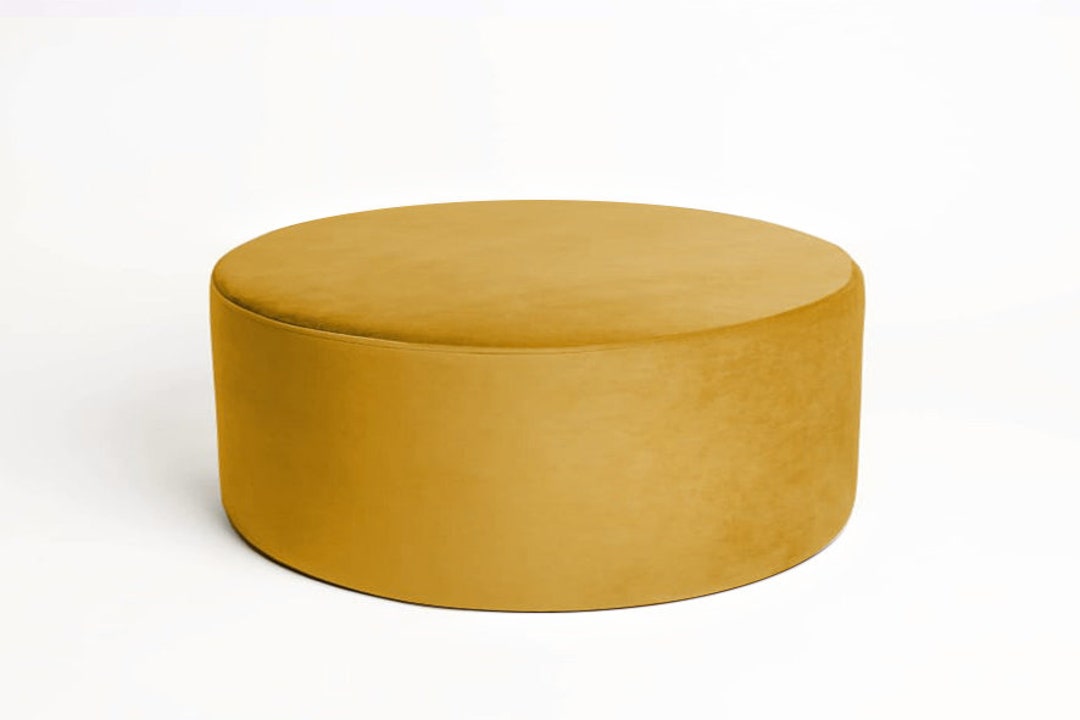 Stylish Huge Pouffe, XXL Velvet Yellow Mustard Pastel Pouf, Circle ...