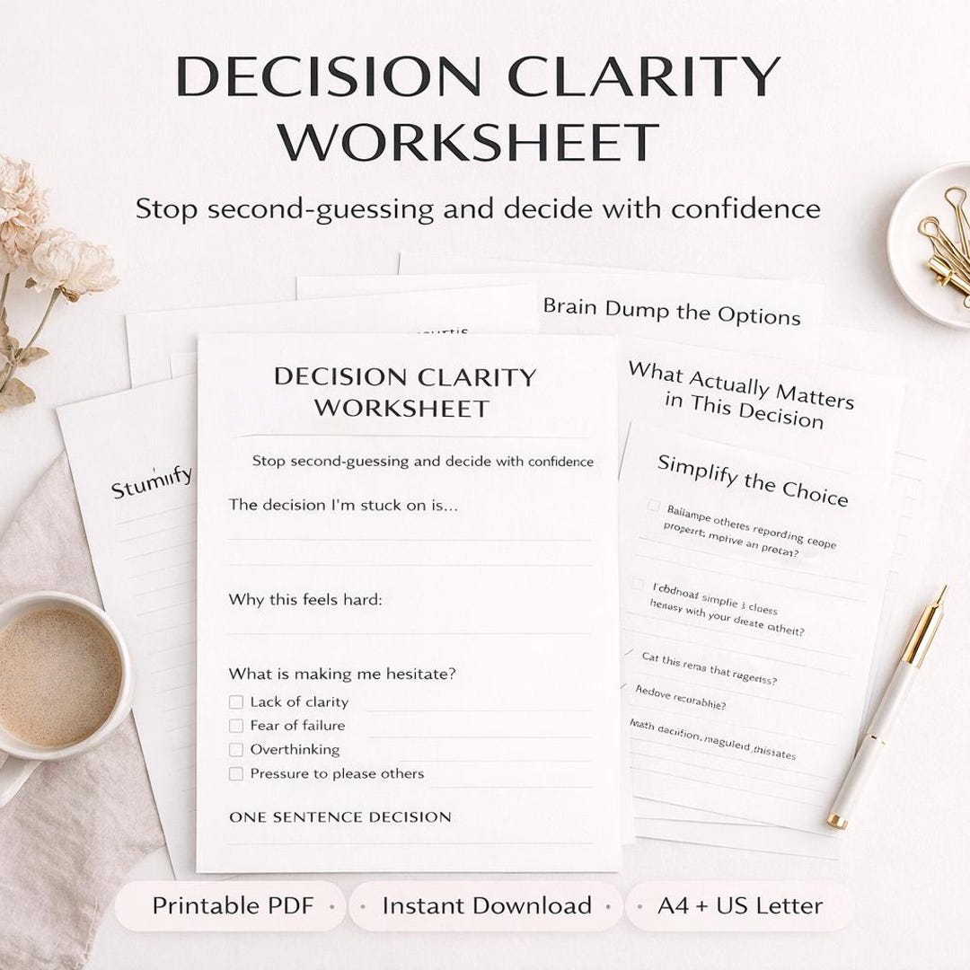 Decision Clarity Worksheet, Printable PDF for Overthinking, Confident ...