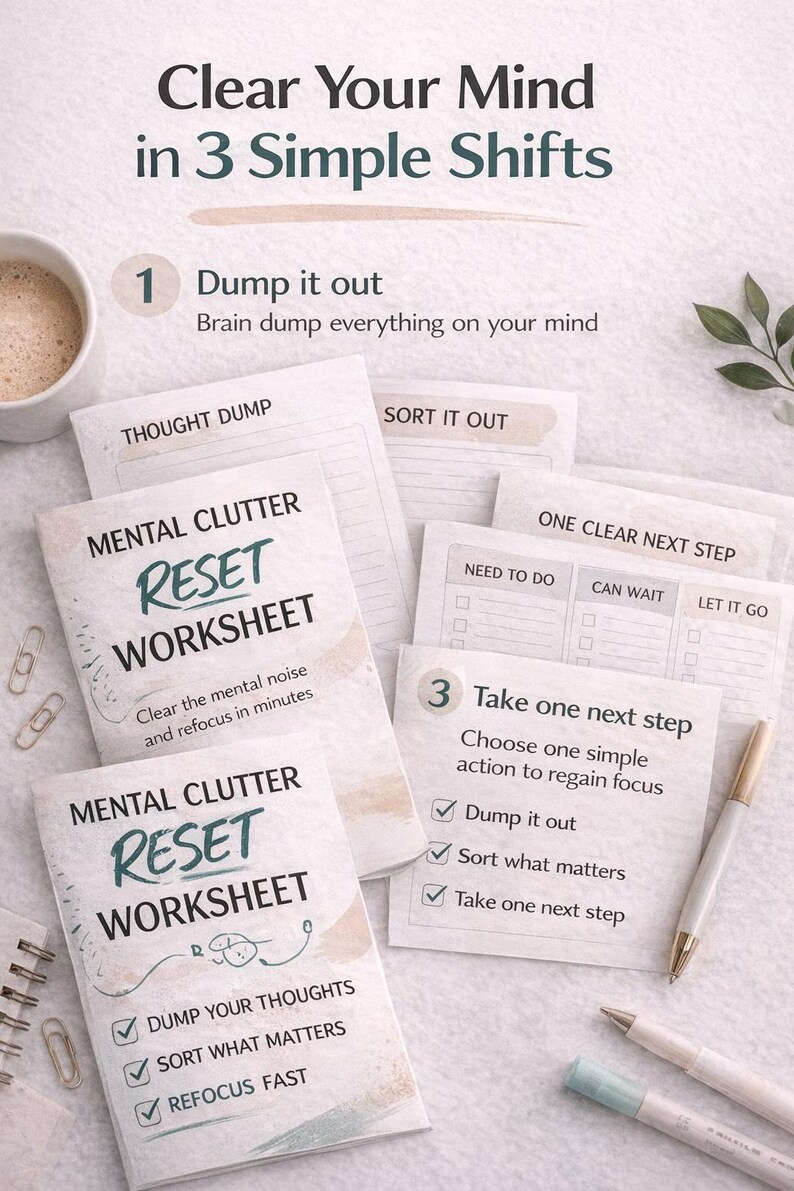 Mental Clutter Reset Worksheet, Printable Brain Dump PDF, Overwhelm ...