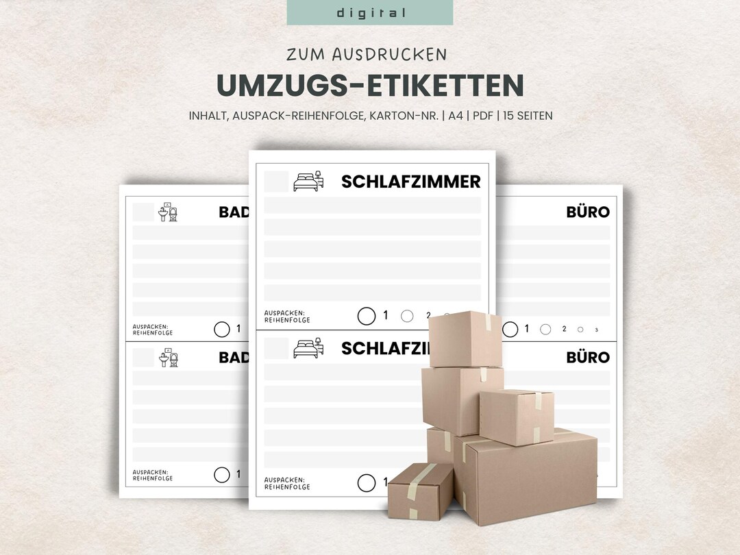 Moving Labels to Print 15 Rooms A4 Format, 2 Labels per Page A5 With ...