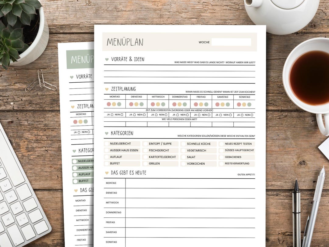 Menu Plan Template PDF | Printable Meal Planner | Weekly Family Meal ...
