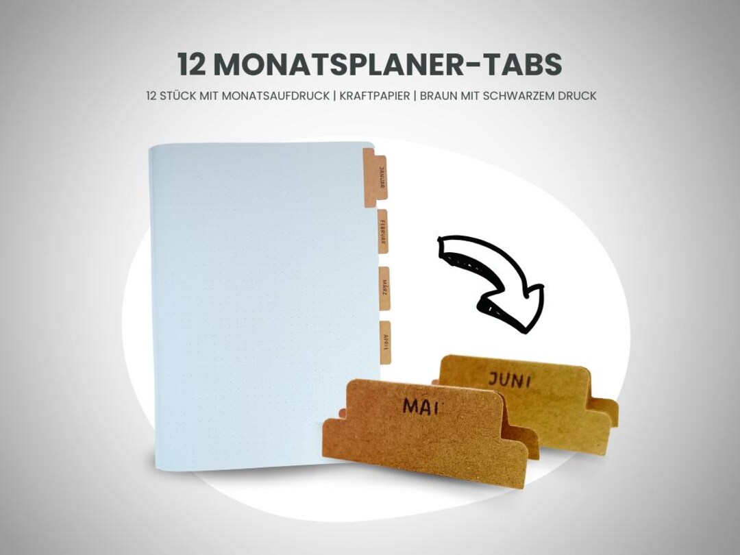 Kraft Paper Tabs for Monthly Planning Journal, Calendar, Notebook 12 ...