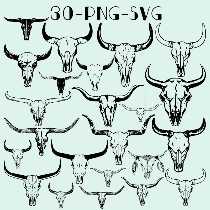 Feathered Bull Head SVG Skull Bull Head PNG Longhorn Bull Head SVG Bull ...