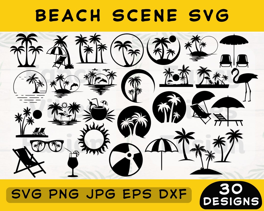Beach Scene Svg, Beach Svg, Sunset Scene Svg, Ocean Scene Svg, Beach ...