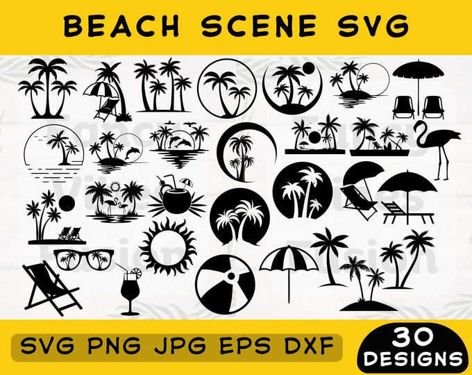 Beach Scene Svg, Beach Png, Sunset Scene Svg, Ocean Scene Svg, Beach ...