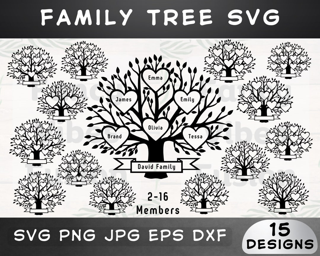 Family Tree SVG Bundle: 2-16 Members, Tree of Life (digital Download ...