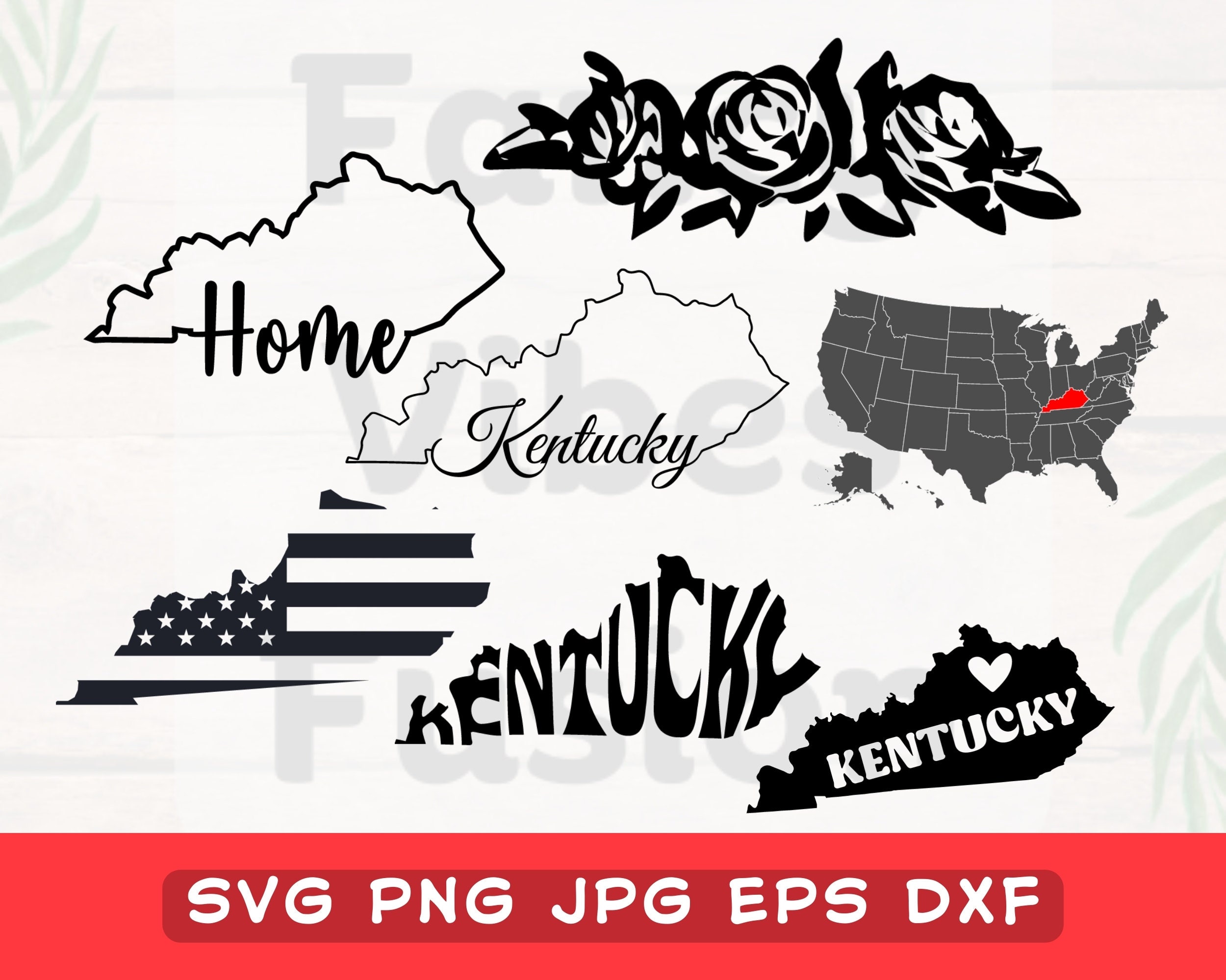Kentucky SVG Bundle: USA State Outline, Flag Cut File (digital Download ...
