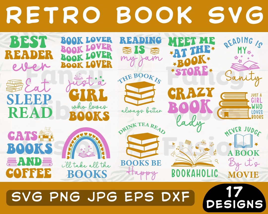Retro Book Svg Bundle, Book Lover Svg, Books Svg, Reading Svg, Book ...