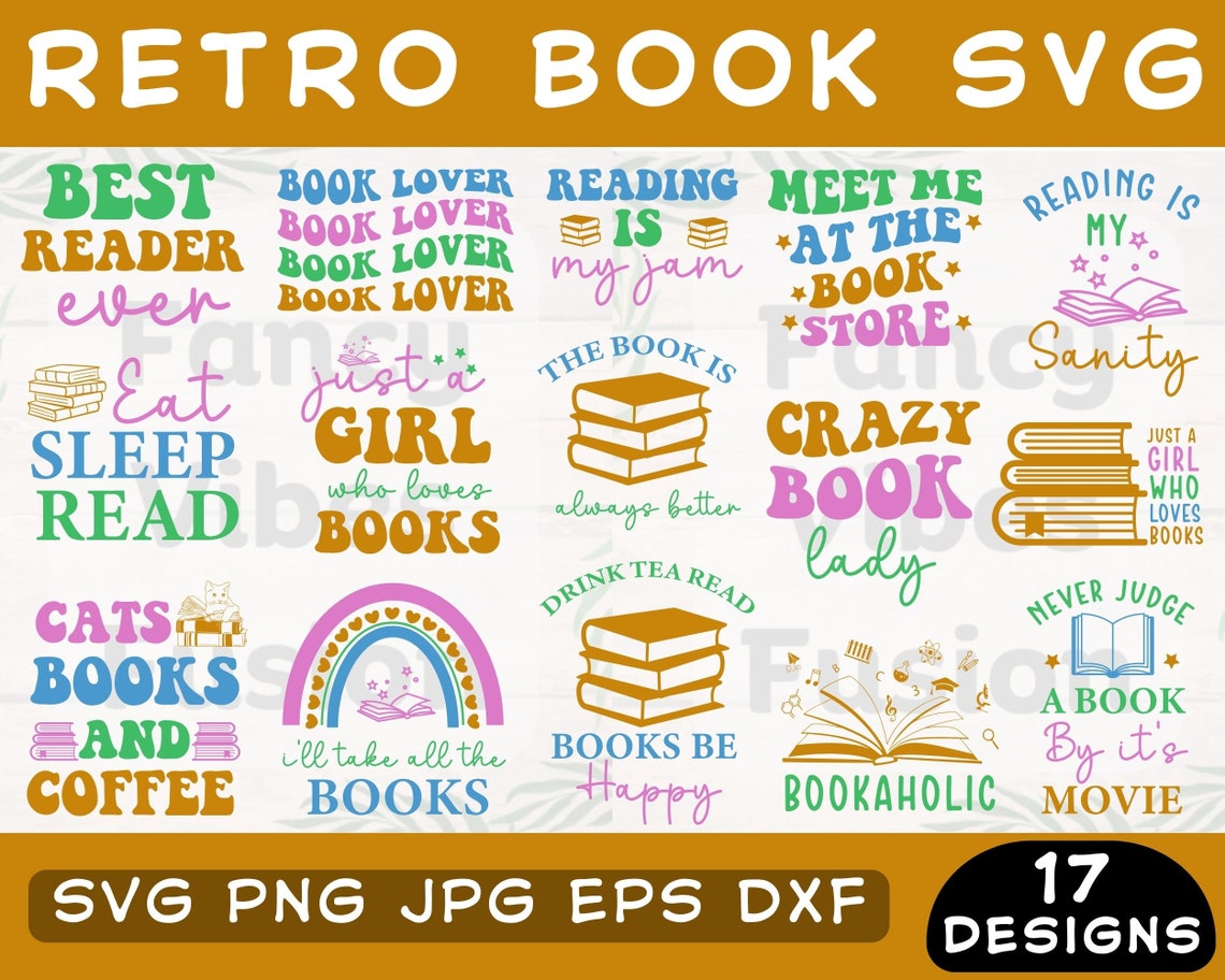 Retro Book Svg Bundle, Book Lover Svg, Books Svg, Reading Svg, Book ...