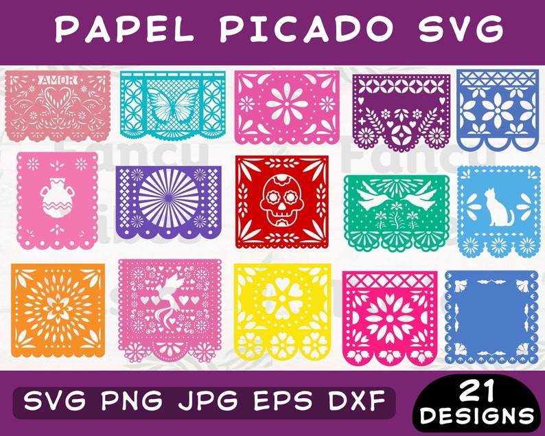Papel Picado SVG Bundle: Mexican Fiesta Banner Clipart (digital ...