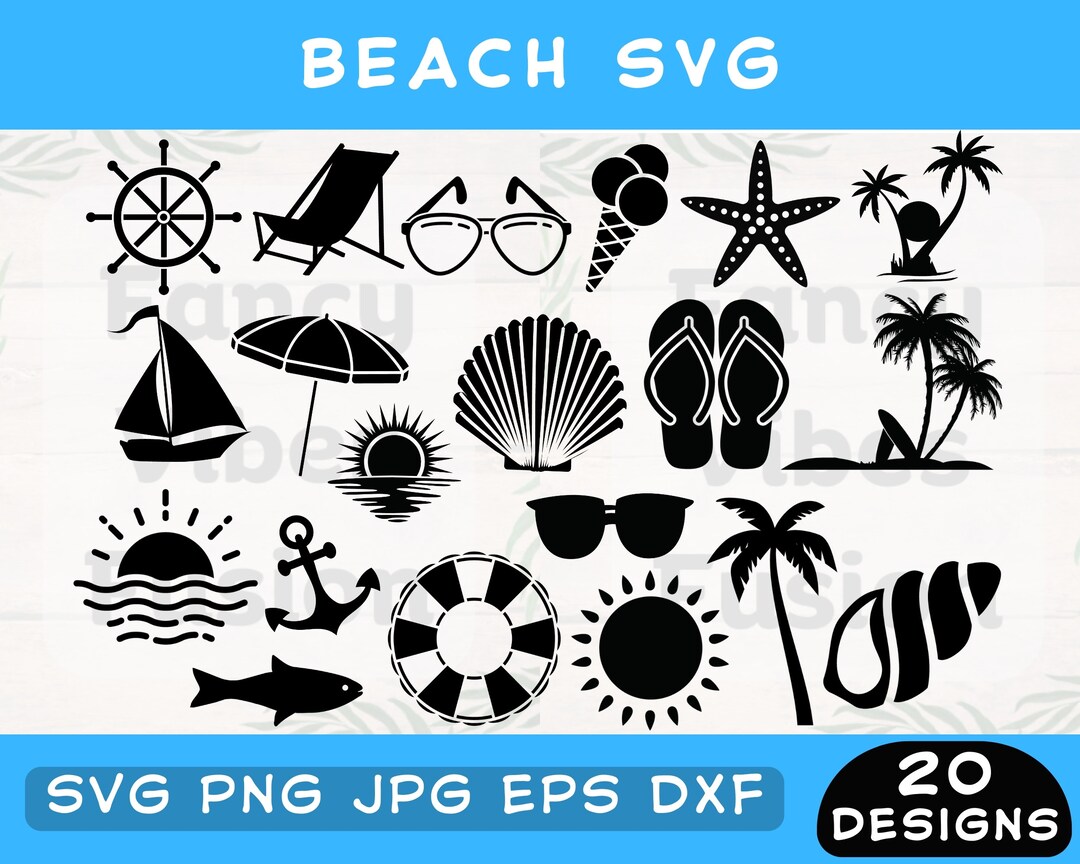 Beach Svg Bundle, Beach Svg, Beach Clipart Svg, Beach Scene Svg, Palm ...