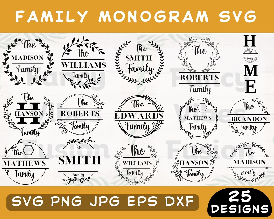 Family Monogram Svg Bundle, Monogram Svg, Split Monogram Svg, Family ...