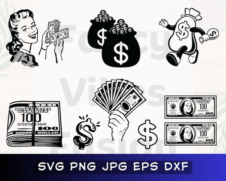 Money SVG Bundle: Dollar Sign, Cash Graphics (digital Files) - Etsy