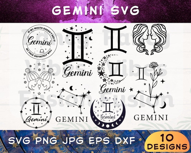 Gemini Zodiac SVG Bundle: Astrology Sign Designs (digital Download) - Etsy