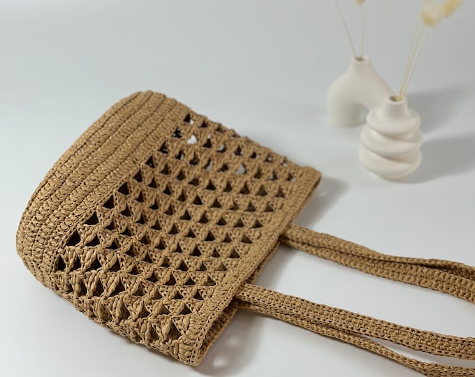 Handmade Natural Straw Bag,crochet Tote Bag, Luxury Raffia Shoulder Bag ...
