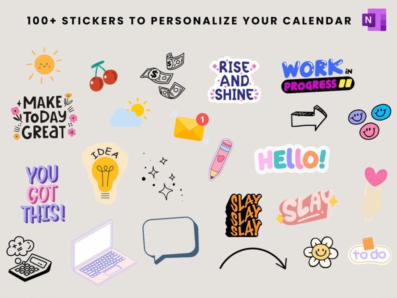 Onenote Calendar 2026 Template, Monthly Planner, 100+ Stickers (digital ...