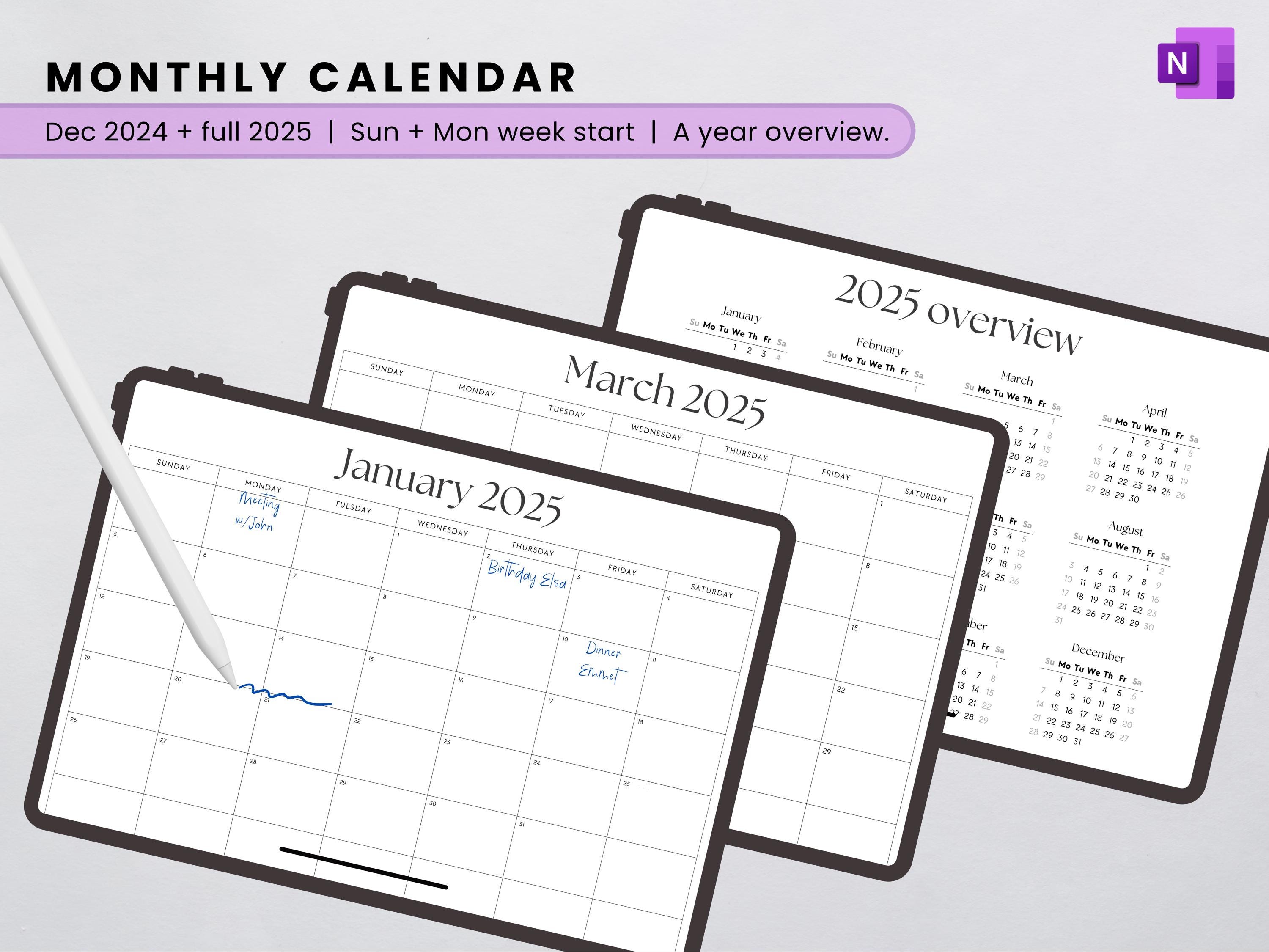 Onenote Planner 2025 + Undated, Onenote Template, Onenote Calendar ...