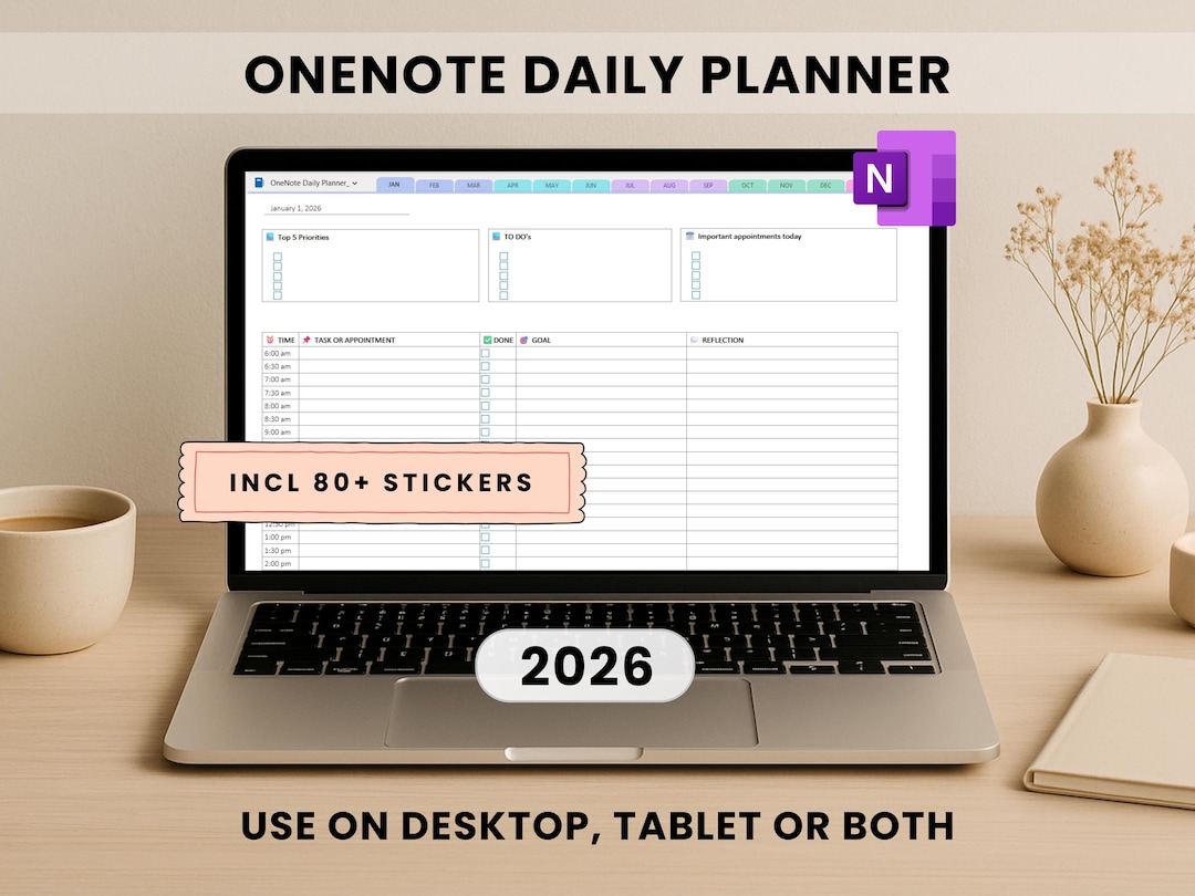 Onenote 2026 Daily Planner Template, Incl Digital Stickers - Etsy