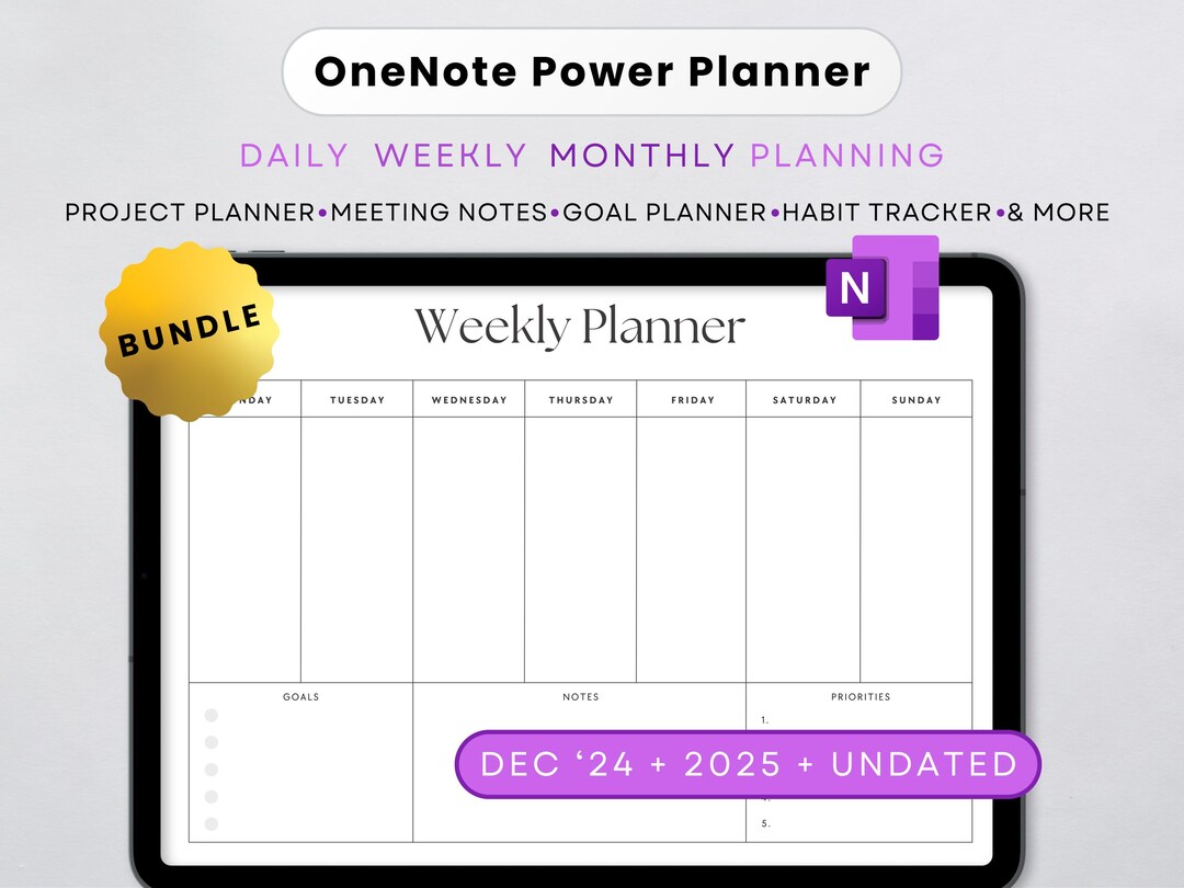 Onenote Planner 2025 + Undated, Onenote Template, Onenote Calendar ...