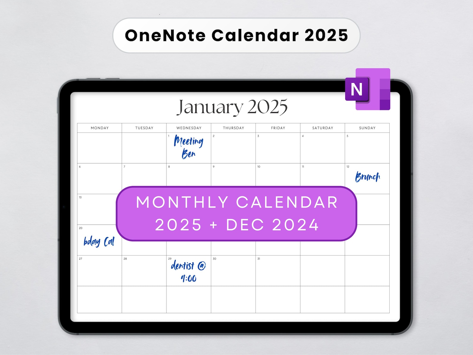 Onenote Calendar 2025, One Note Template, Onenote Monthly Planner ...