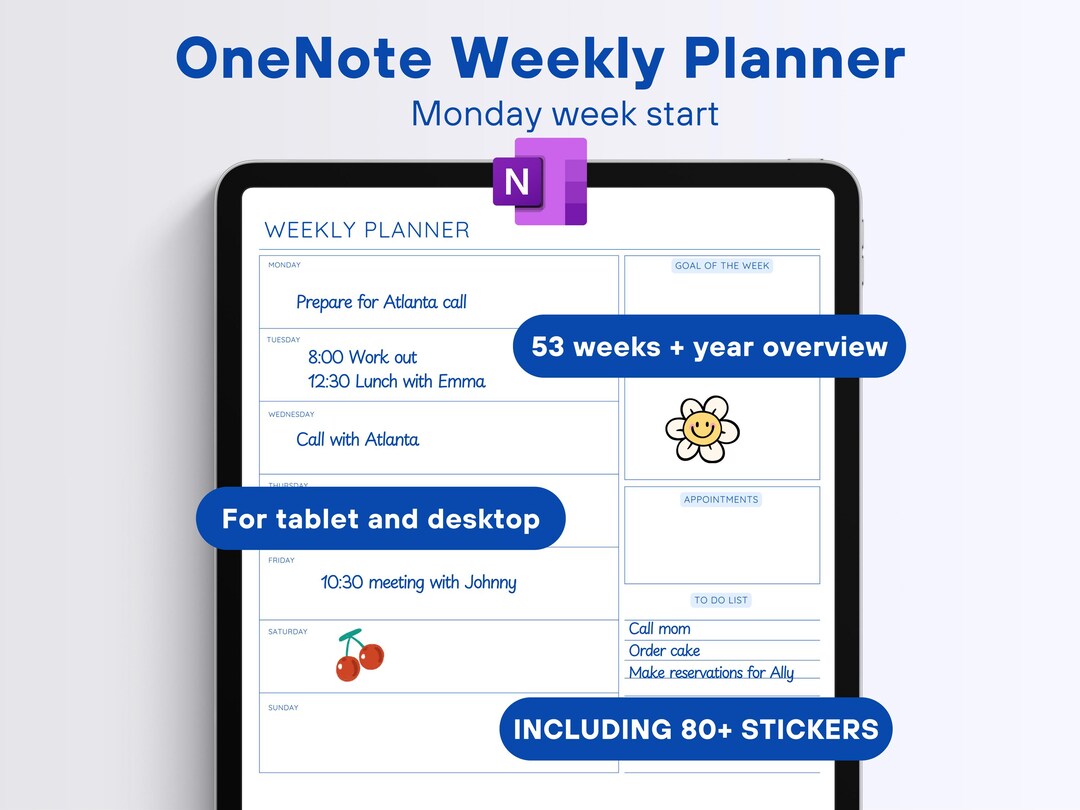 2025 Onenote Digital Planner, Weekly Template, Monday Start (digital ...