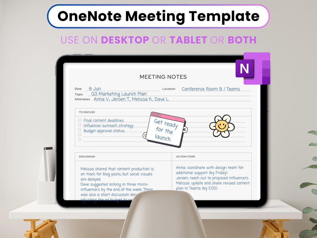 Onenote Meeting Notes Template, Digital Meeting Agenda | for Ipad, Mac ...
