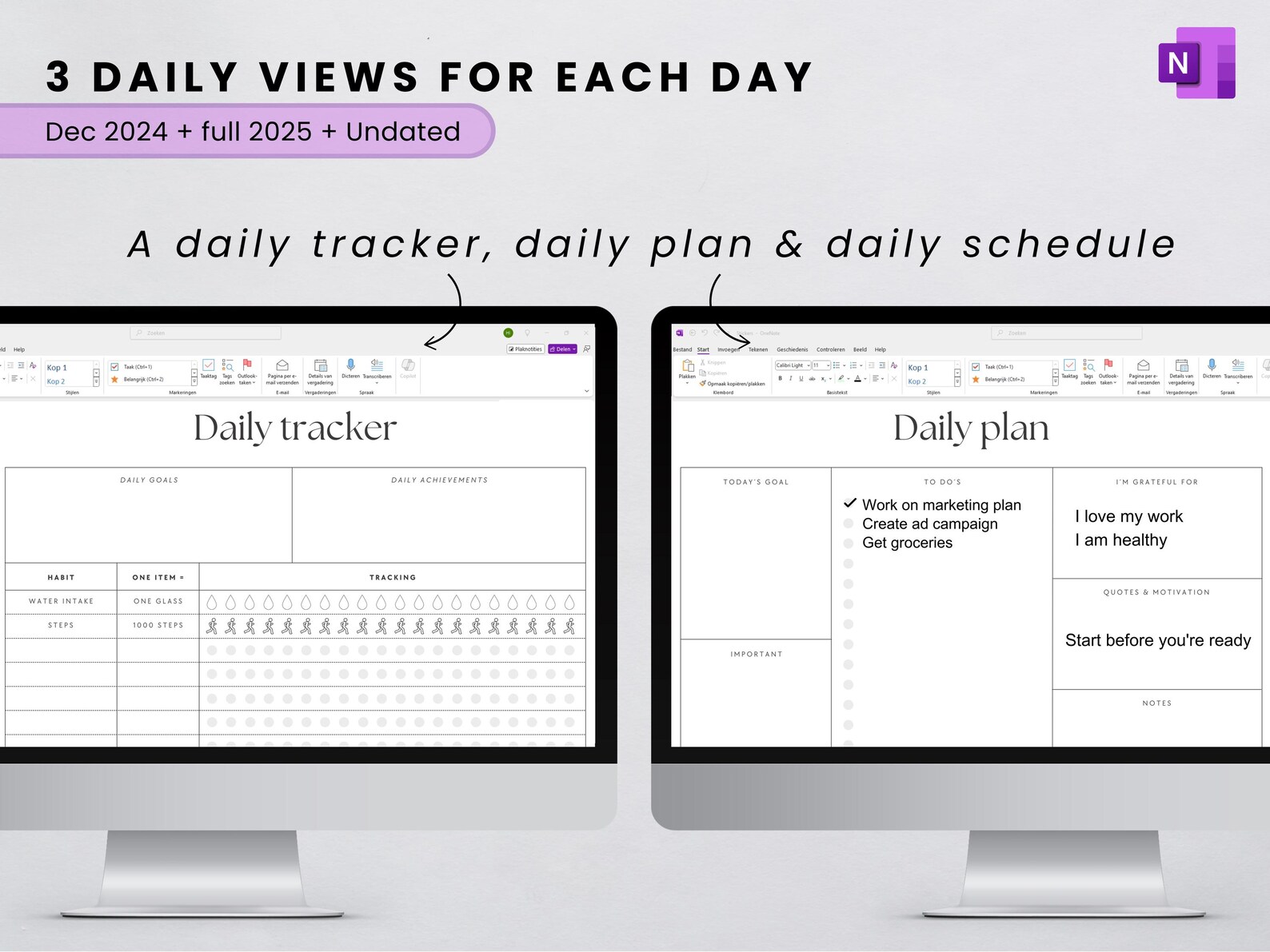Onenote Planner 2025 + Undated, Onenote Template, Onenote Calendar ...