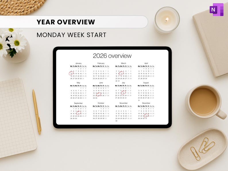 Onenote Calendar 2026 Template, Monthly Planner, 100+ Stickers (digital ...