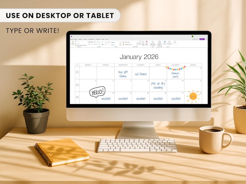 Onenote Calendar 2026 + 2027, Monthly Planner, Template, PC, Mac ...