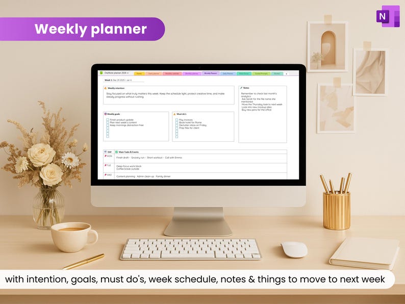 Onenote Planner 2026, Daily, Weekly, Monthly, Yearly, Hyperlinked ...