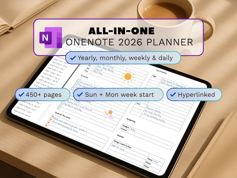 Onenote 2026 Professional Planner, One Note Template, Hyperlinked ...