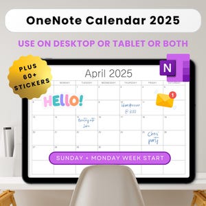 Onenote Calendar 2025 Template With Stickers (digital Download) - Etsy