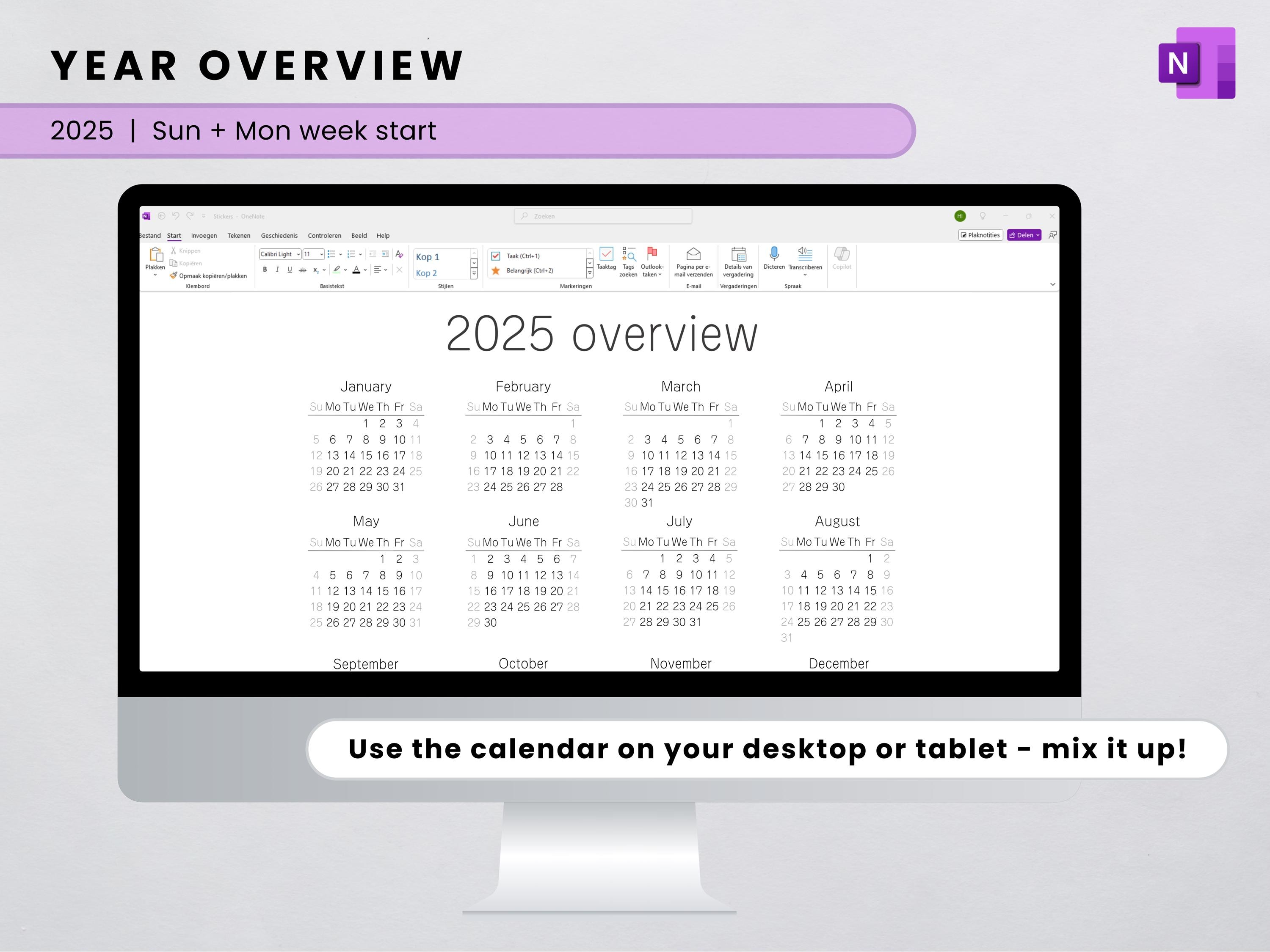 Onenote Calendar 2025, One Note Template, Onenote Monthly Planner ...