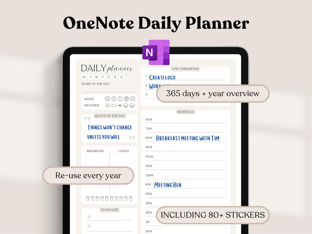 Onenote Digital Planner 2025, Onenote Planner, One Note Template, Daily ...
