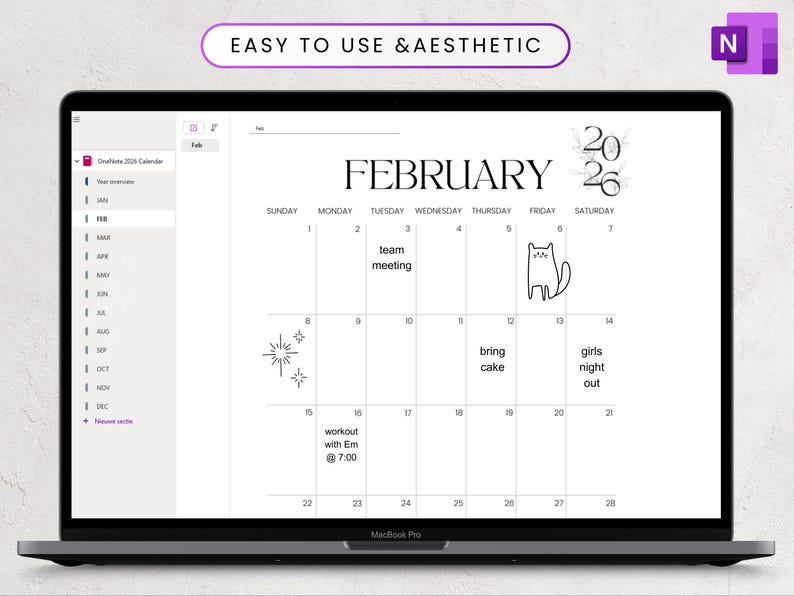 Onenote Calendar 2026 Template - Monthly Planner for Desktop & Tablet ...