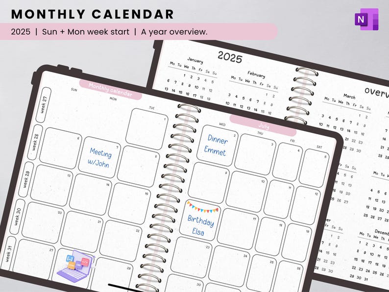 Onenote Planner 2025, Undated, Onenote Template, Onenote Calendar ...
