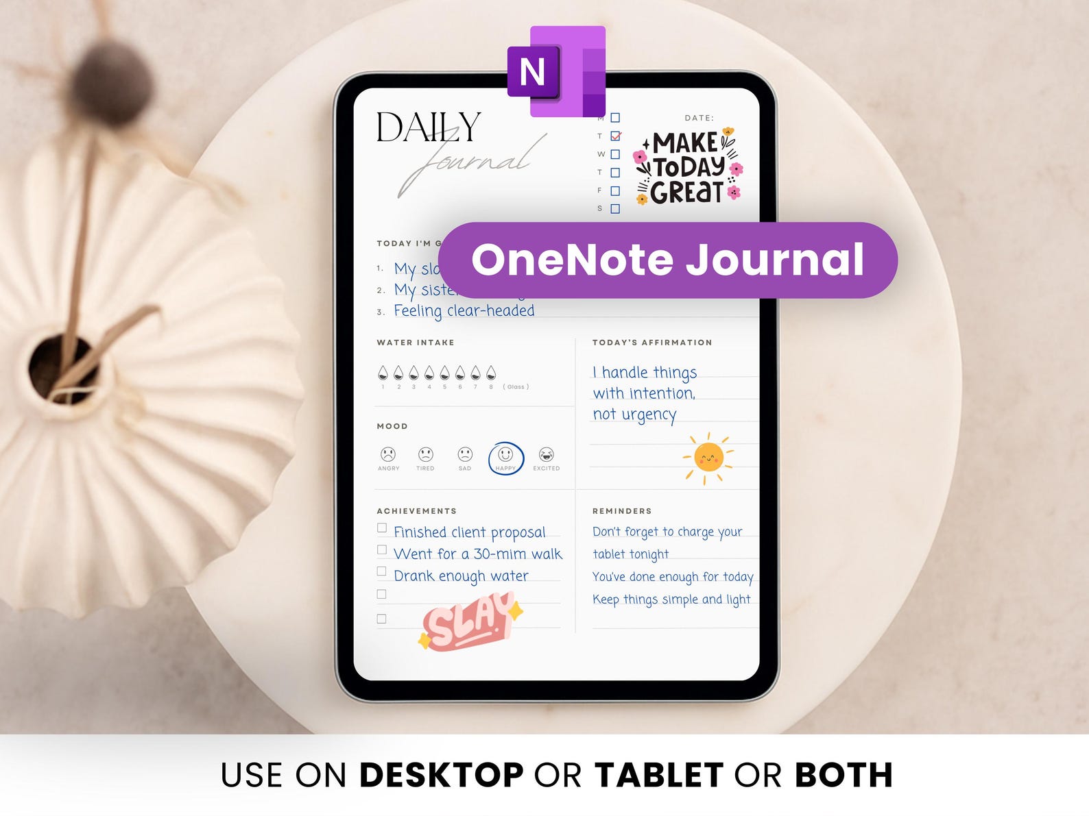 Onenote Journal Template: Digital Daily & Monthly Planner With Stickers ...
