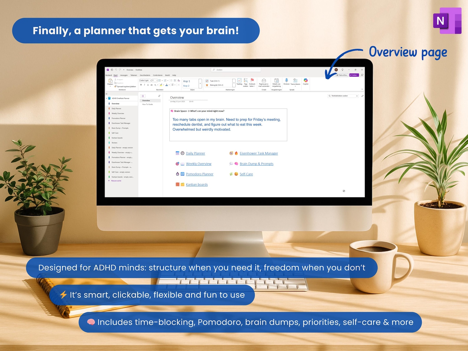 Onenote ADHD Planner Template, Daily Planner, Weekly Overview, Brain ...