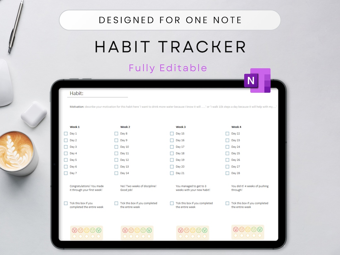 Onenote Template, Habit Tracker, Simple, Aesthetic, Onepkg File ...