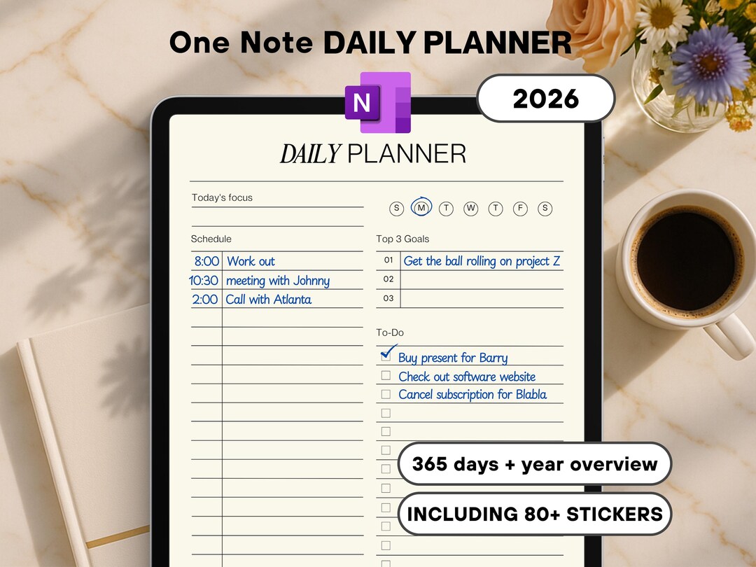 Onenote 2026 Daily Planner Template, Stickers (digital Download) - Etsy
