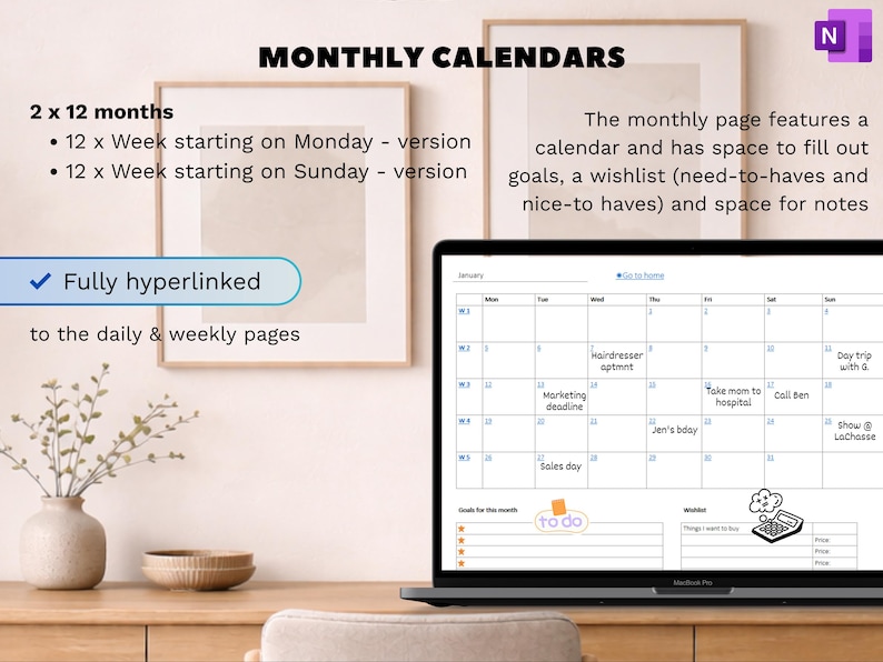 Onenote 2026 Professional Planner, One Note Template, Hyperlinked ...