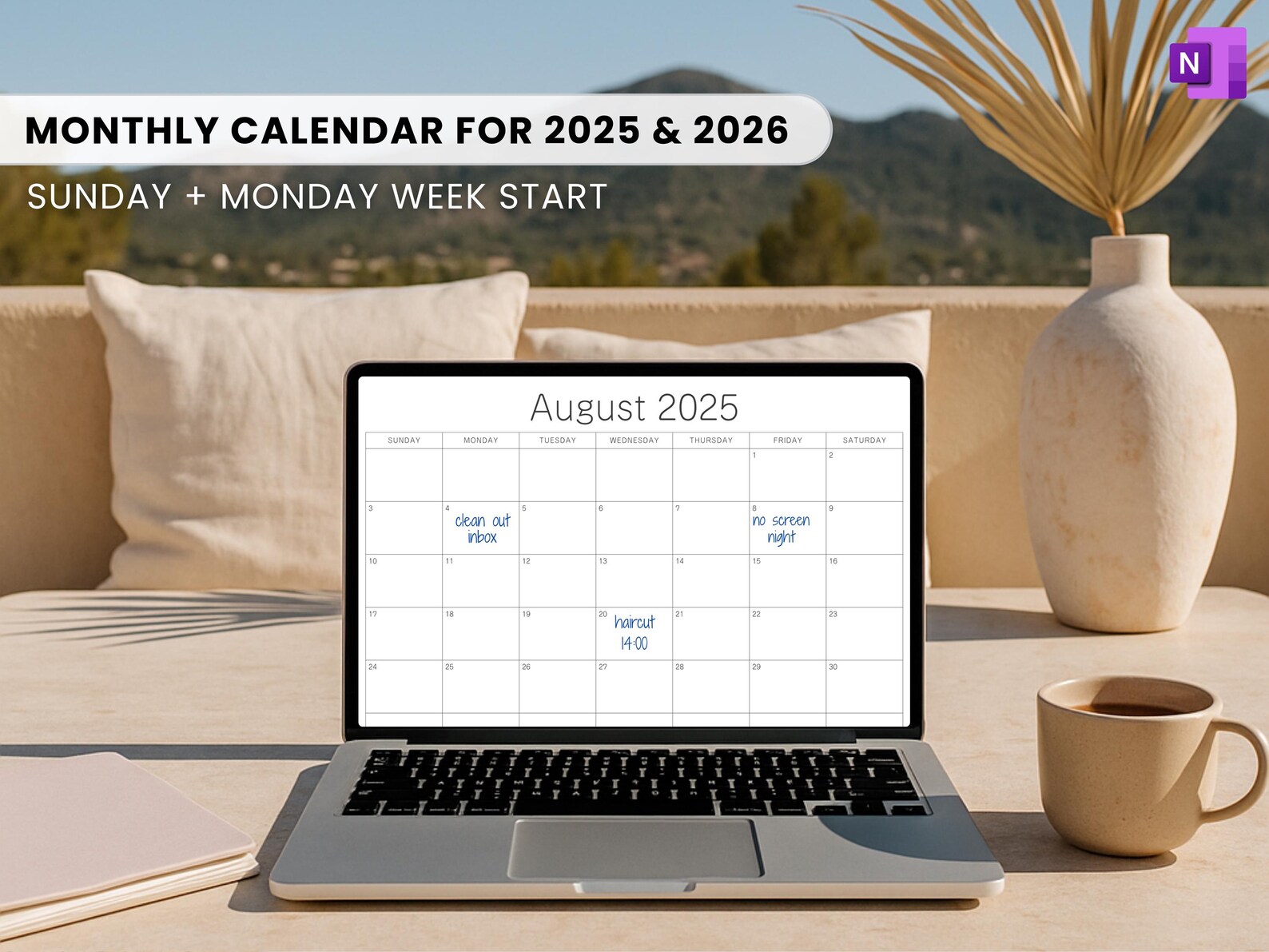 Onenote Calendar 2025-2026, Monthly Planner, 80+ Stickers (digital ...